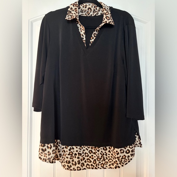 Tops | One Piece Black Tunic With Leopard Print Accents | Poshmark